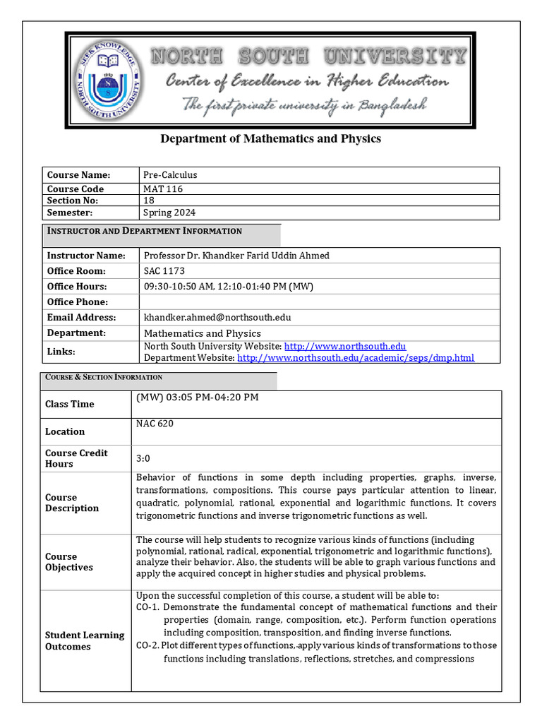 Course - Outline - MAT-116.18 - Spring 2024 | Download Free PDF ...