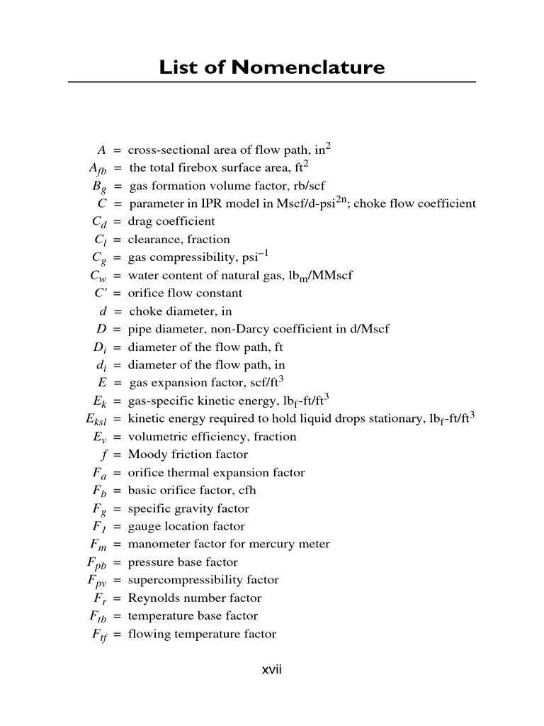 List of Nomenclature - 2005 - Natural Gas Engineering Handbook | PDF ...
