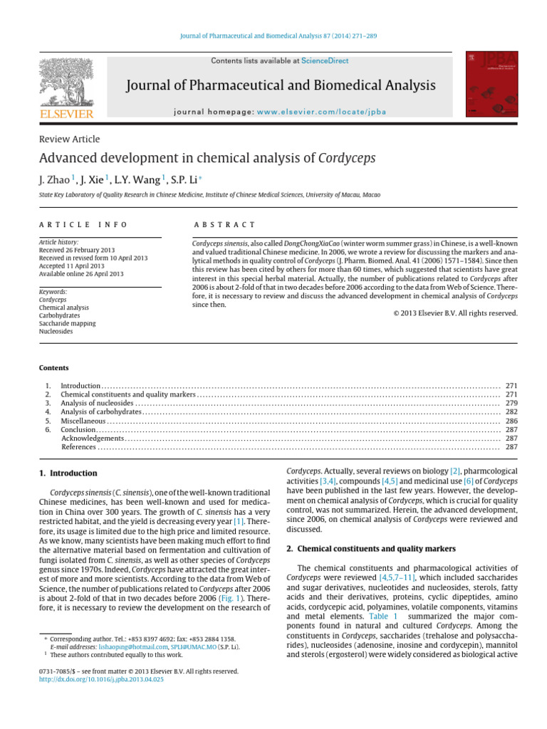 Advanced Development in Chemical Analysis of Cordyceps | PDF ...