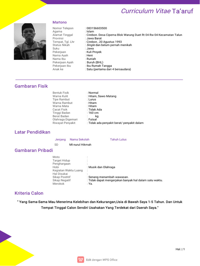 CV Taaruf 2020 | PDF