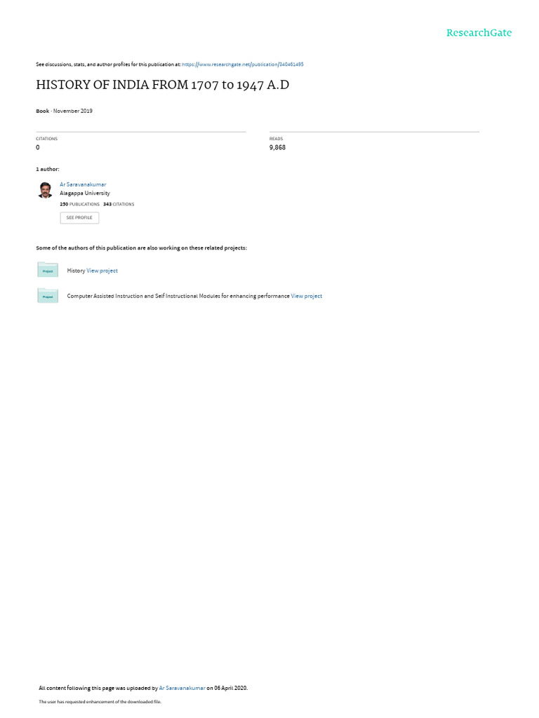 5.History of India From 1707 to 1947 a.d-english | PDF | Colonial India