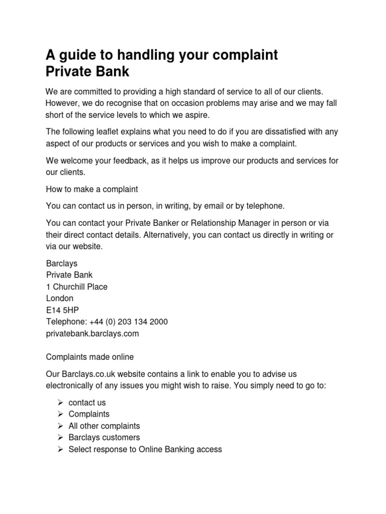 Guide To Handling Your Complaint | PDF | Barclays | Banks