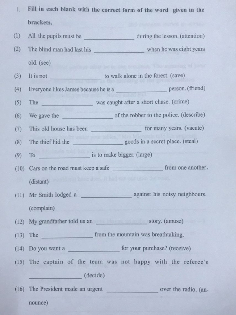 Word Forms Exam Paper (Sat-Sun 2-4) | PDF