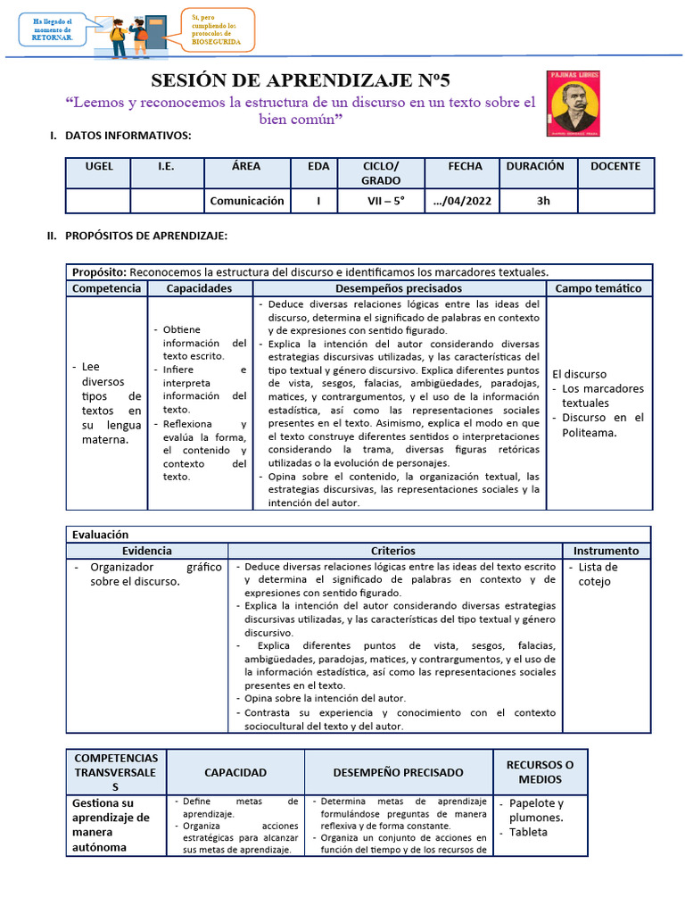 5° SESIÓN DE APRENDIZAJE SESIÓN 5-SEM.3-EXP.1-COM | PDF | Aprendizaje | Evaluación