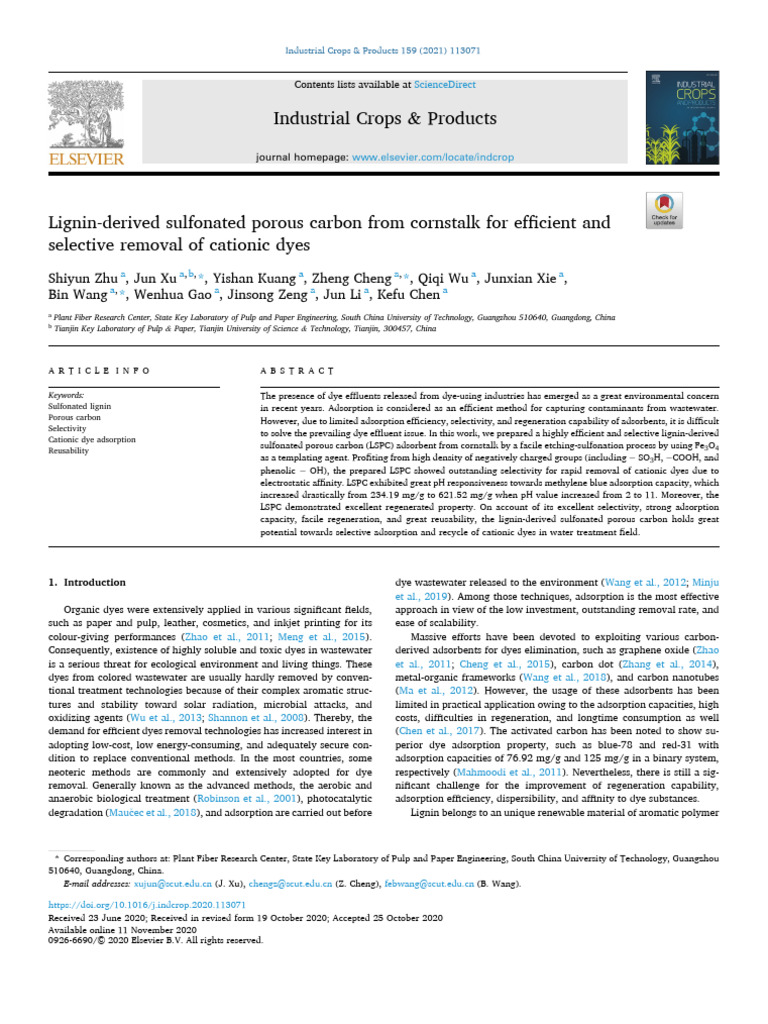Lignin-Derived Sulfonated Porous Carbon From Cornstalk For Efficient ...