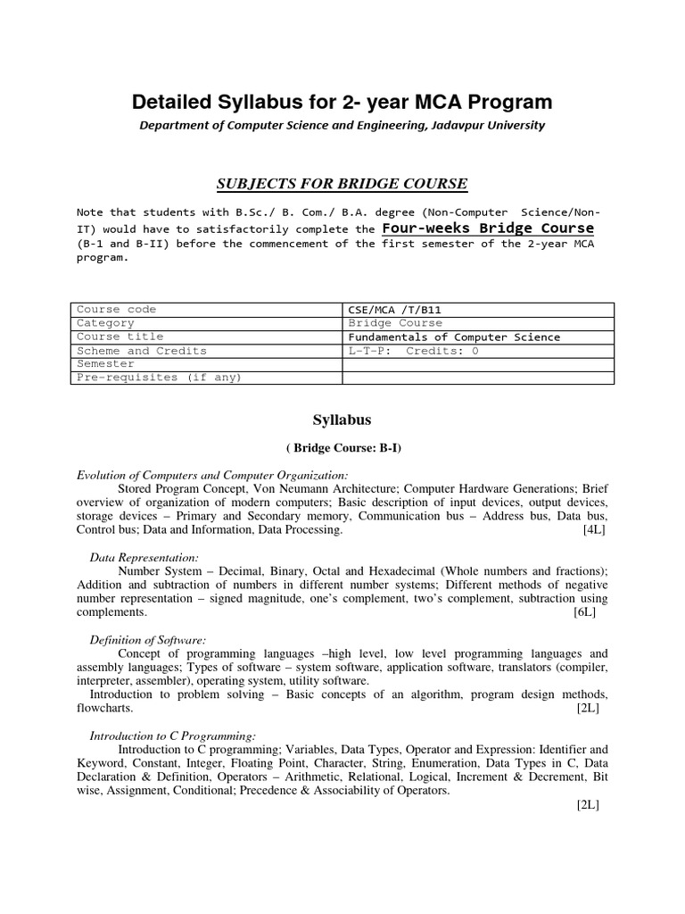 MCA Bridge Course Syllabus Overview | PDF | Parsing | Scheduling ...