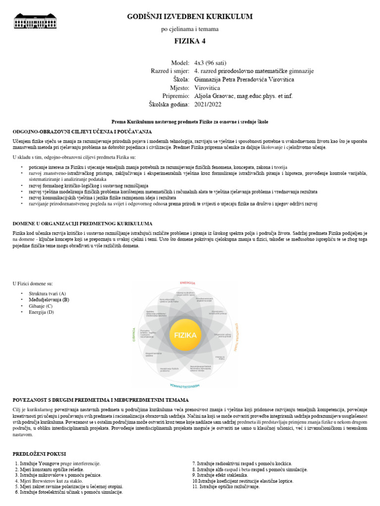 Razred - GIK - Model 4x3 - 96 Sati | PDF