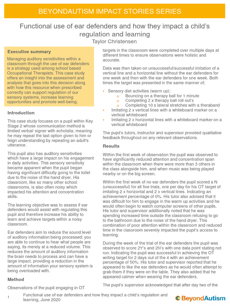 Ear Defenders: Enhancing Learning for Sensory Kids | PDF | Occupational ...