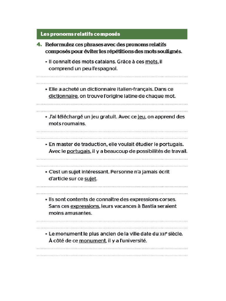 Les Pronoms Relatifs Composés | PDF