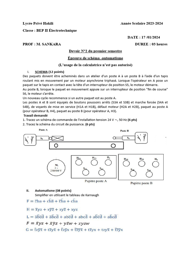 Schéma d'automatisme BEP Électrotechnique | PDF
