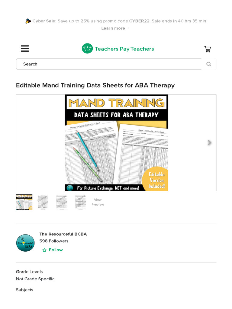 Editable Mand Training Data Sheets For ABA Therapy by The Resourceful ...