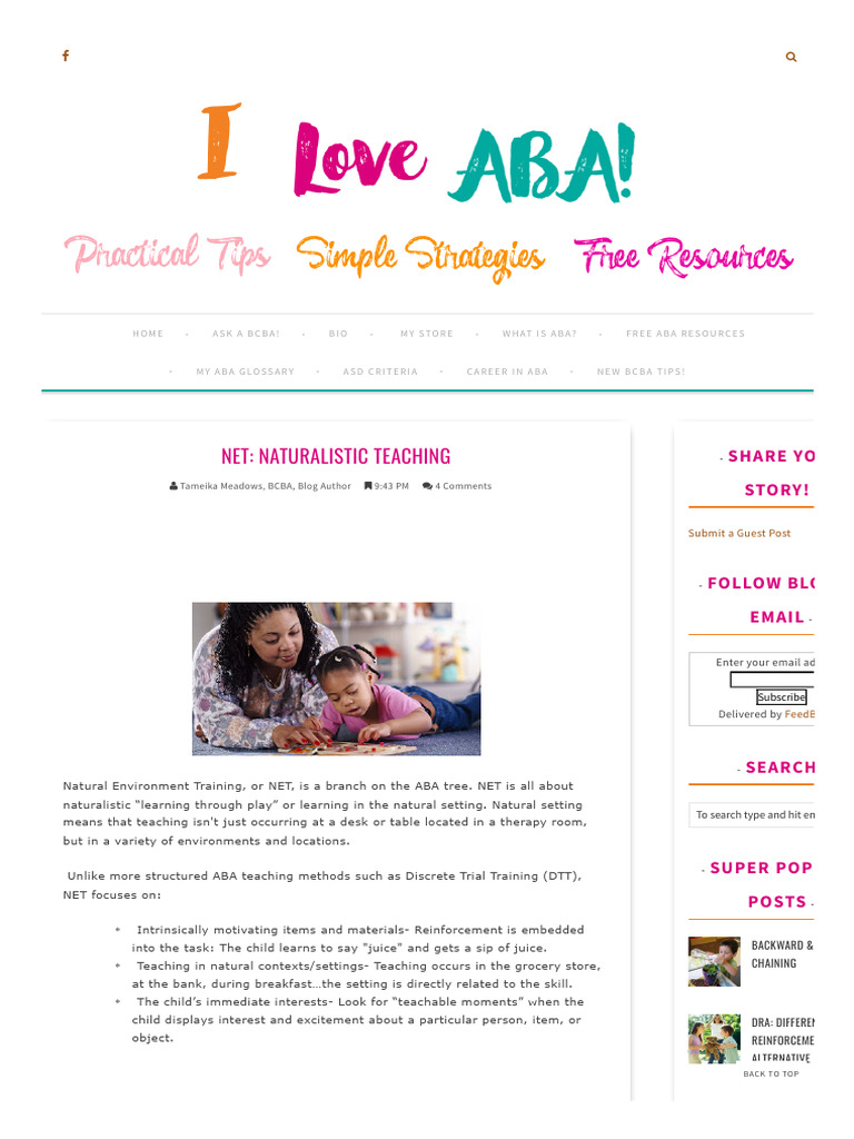 NET - Naturalistic Teaching - I Love ABA! | PDF | Behavioural Sciences ...