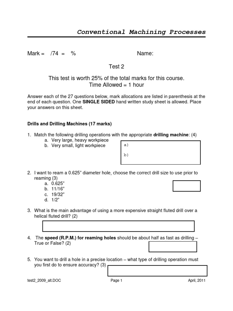 Test2 2009 Alt | PDF | Machining | Grinding (Abrasive Cutting)