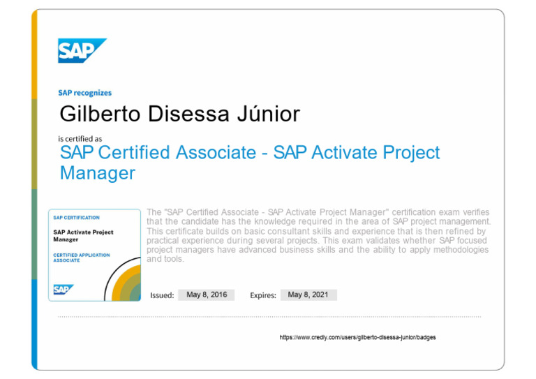 SAP Certified Associate - SAP Activate Project Manager Gilberto Disessa ...