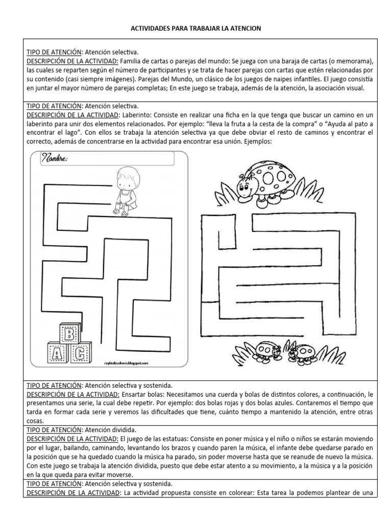 ACTIVIDADES PARA TRABAJAR LA ATENCION | PDF | Jugando a las cartas