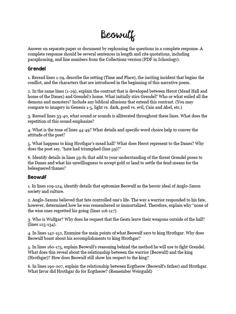 Beowulf Analysis Questions Collections | PDF | Beowulf | Old English Poems