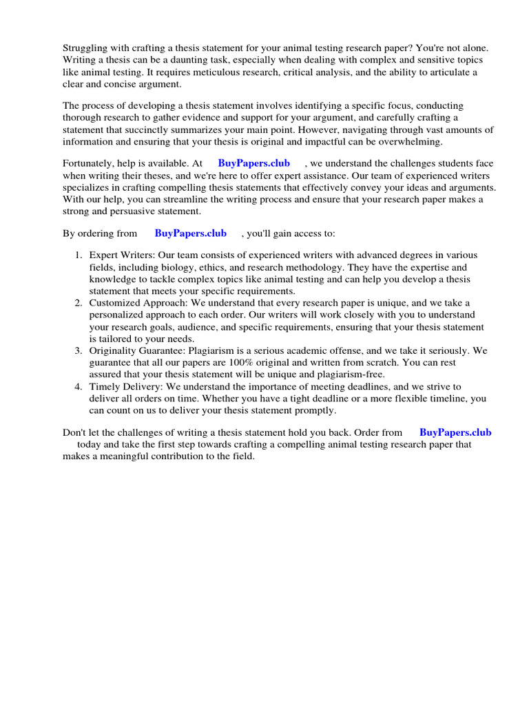 Thesis Statement For Animal Testing Research Paper PDF Animal