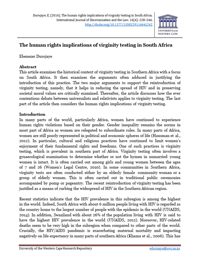 Human Rights and Virginity Testing in SA | PDF | Dignity | Virginity