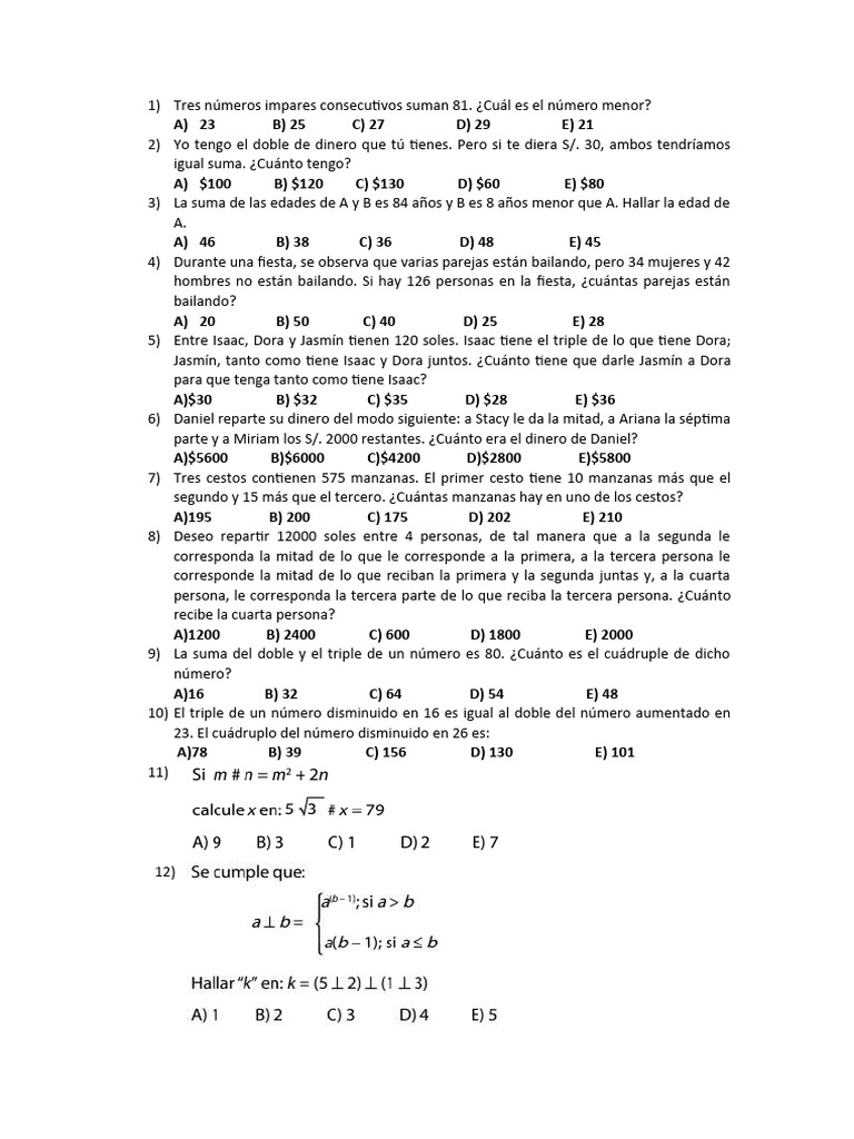 Preguntas de Matematica Examen Simulacro | PDF