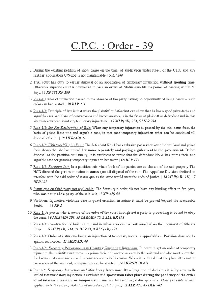 Case Law On The Code of Civil Procedure Order 39 | PDF | Lawsuit ...