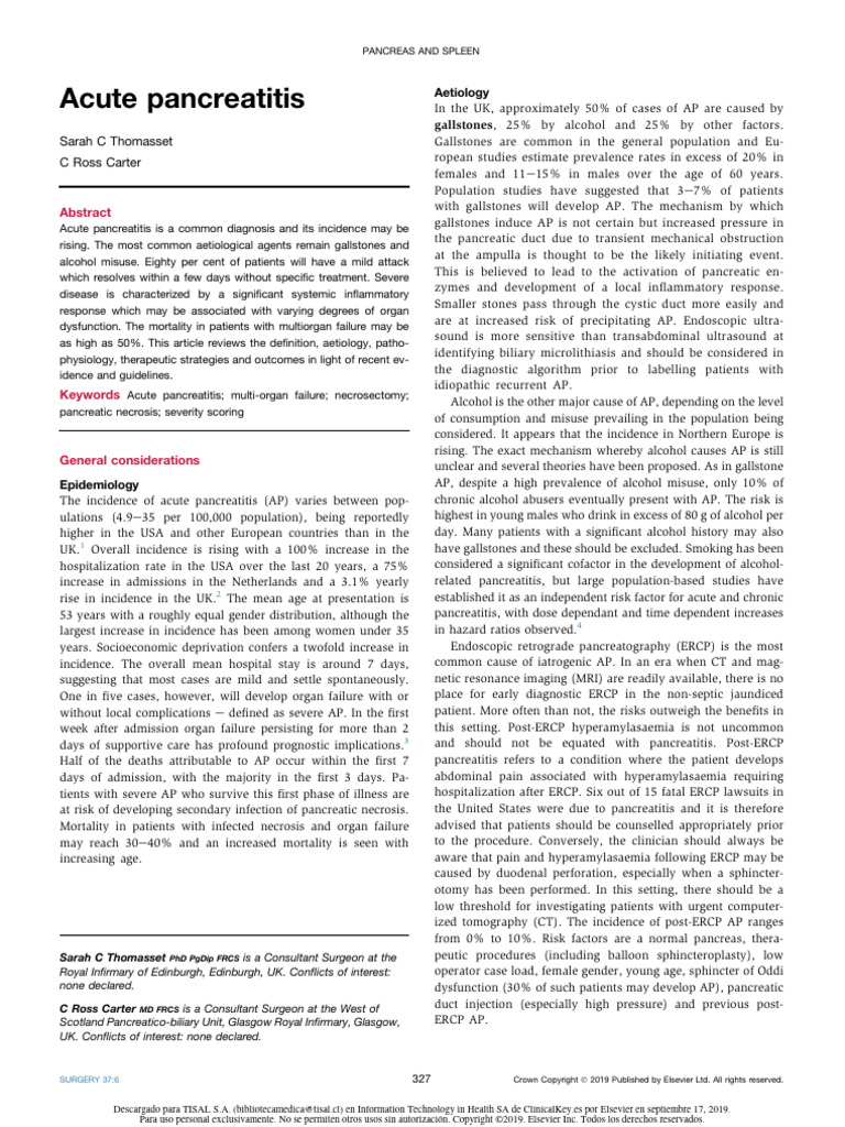 Pancreatitis Aguda - Surgery 2019 | PDF | Pancreas | Pancreatic Cancer