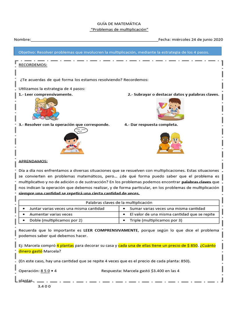 Problemas de Multiplicacion 4 Basico | PDF | Multiplicación