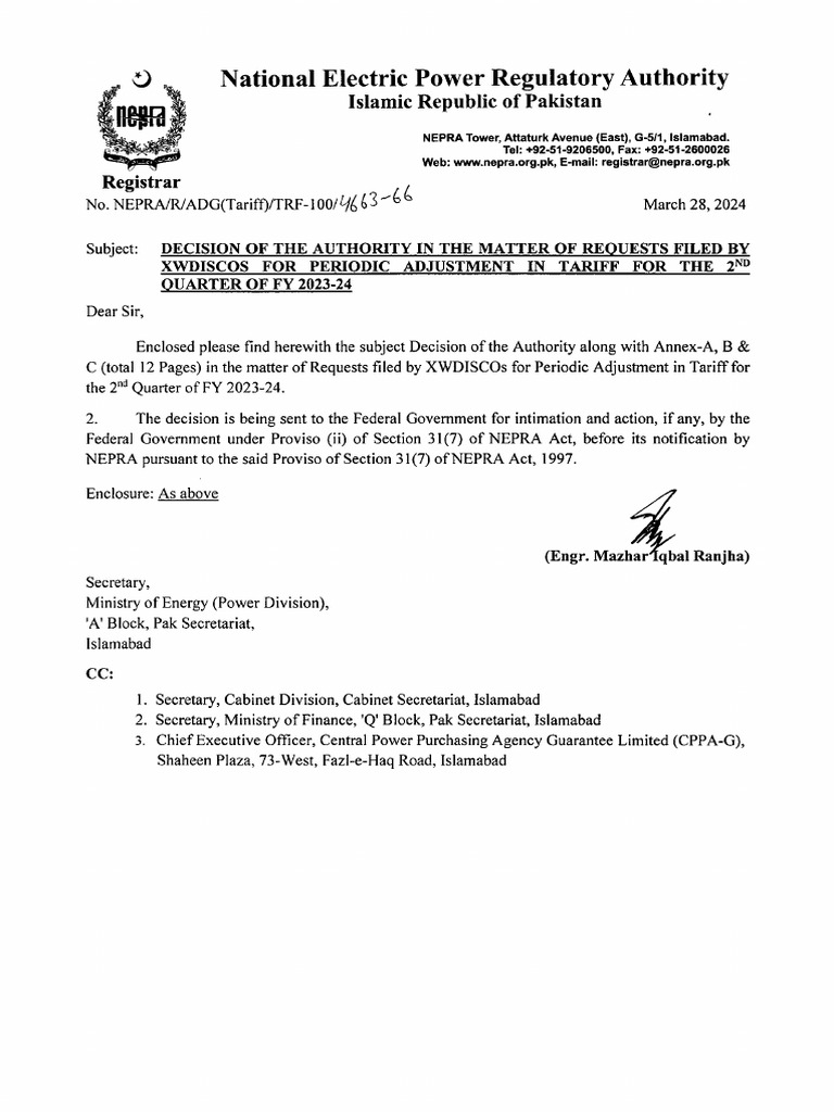 Trf-100 Xwdiscos Periodic Adjustment 2023-24 28-03-2024 4663-66 | PDF | Tariff