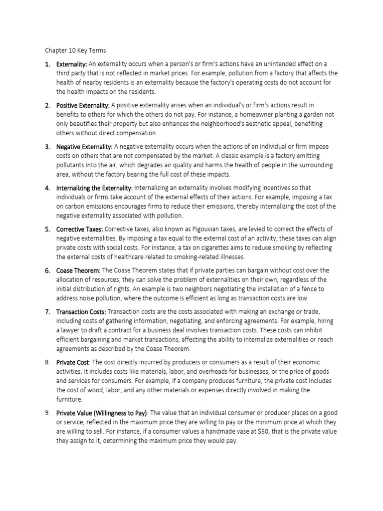Chapter 10 Key Terms | PDF | Externality | Cost