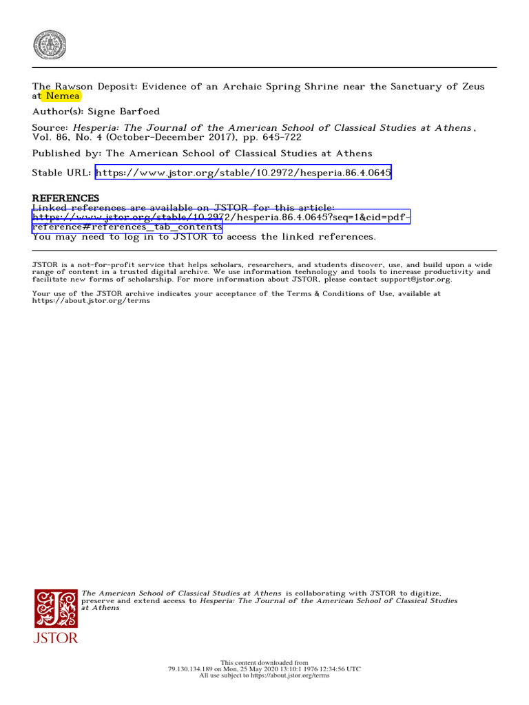 Barfoed - The Rawson Deposit. Evidence of An Archaic Spring Shrine Near The Sanctuary of Zeus ...