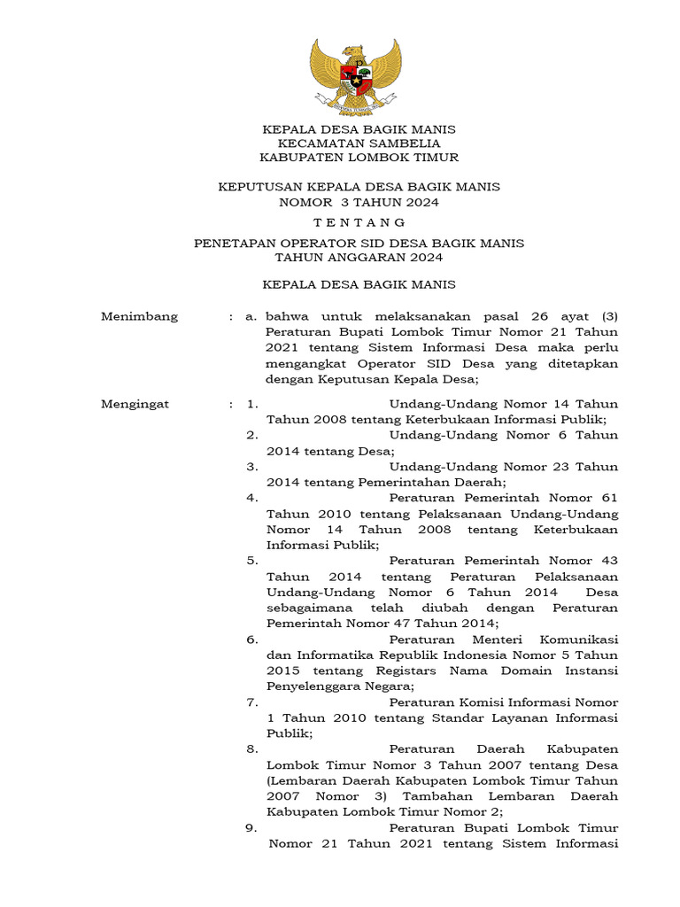 SK Operator Desa | PDF