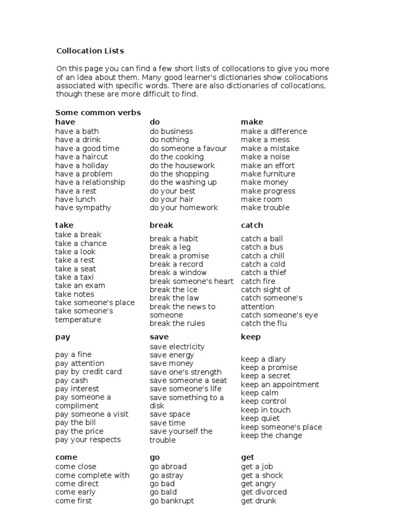 Collocation Lists | PDF