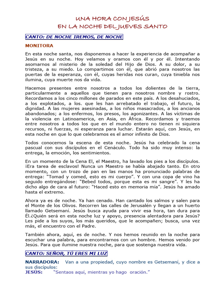 Hora Santa Jueves Santo | PDF | orador del Señor | Jesús