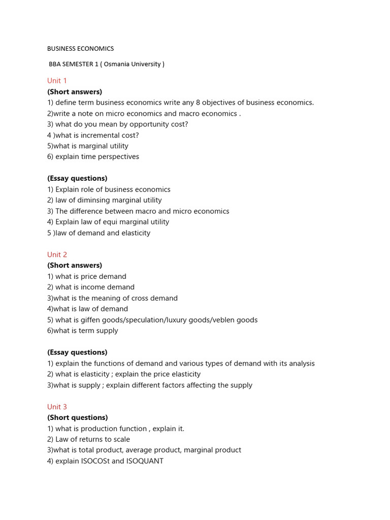 Business Ecnomic 1st Sem Ques | PDF | Supply (Economics) | Perfect ...
