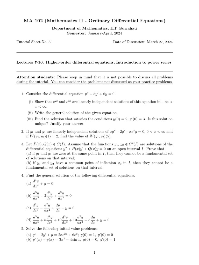 MA 102 Tutorial - Sheet 3 2024 | Download Free PDF | Subtraction ...