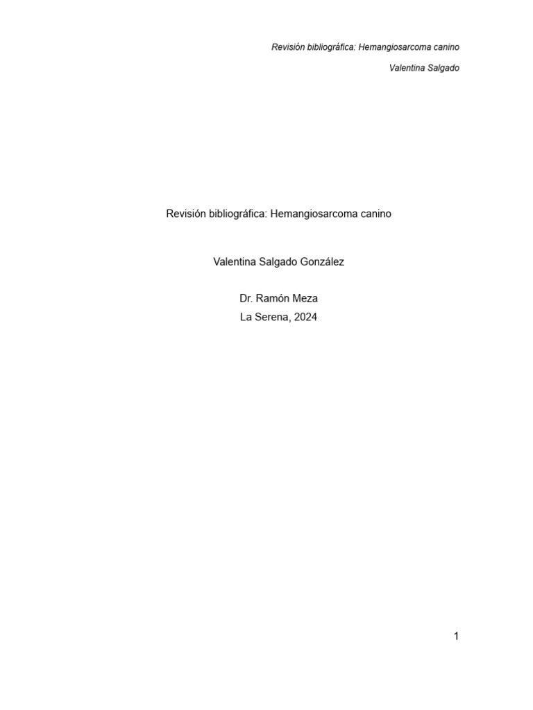 Hemangiosarcoma Canino: Revisión Completa | PDF | Metástasis | Neoplasias