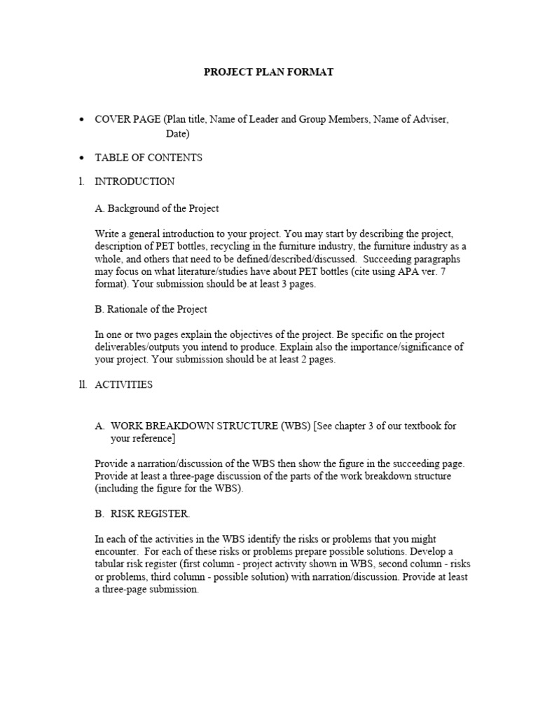 Project Plan Format N Rubric | PDF