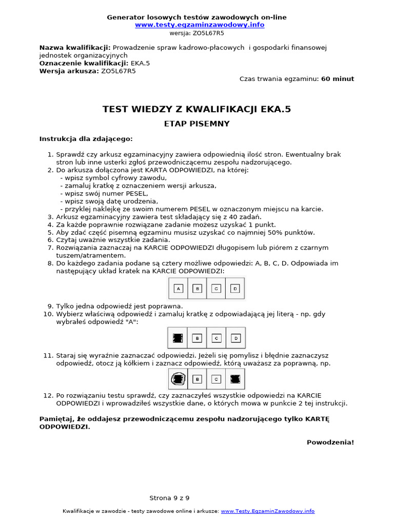 Test Zawodowy ZO5L67R5 | PDF