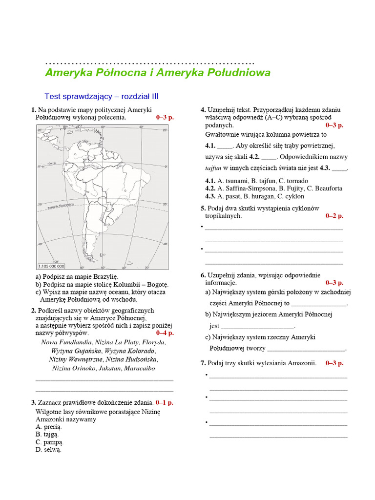 21.05.2020r. kl.8 Ameryka Polnocna I Ameryka Poludniowa - Test | PDF