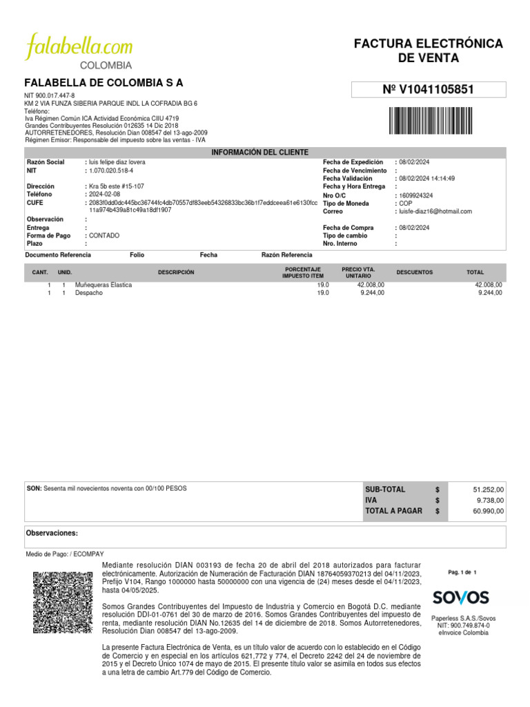 Factura Electrónica Falabella 2024 | PDF | Dinero | Pagos