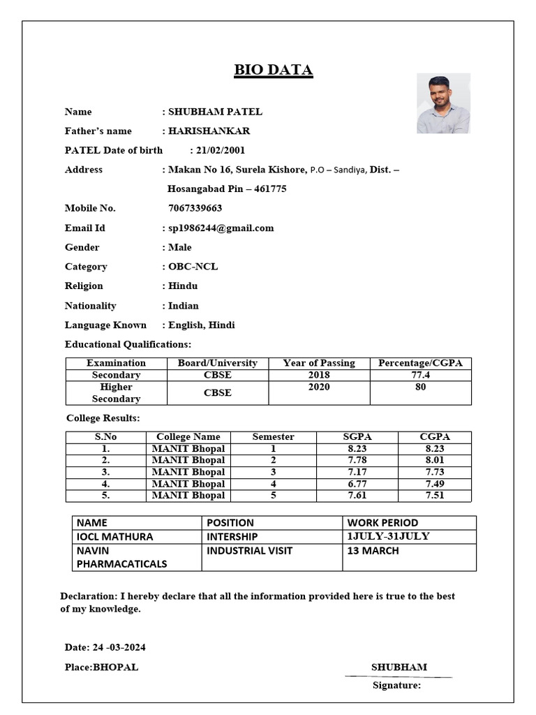 Shubham BIO DATA New | PDF