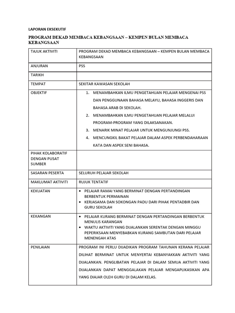 Laporan Dekad Membaca Kebangsaan | PDF