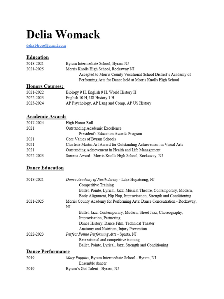 cv final draft | PDF | Dances | Choreography