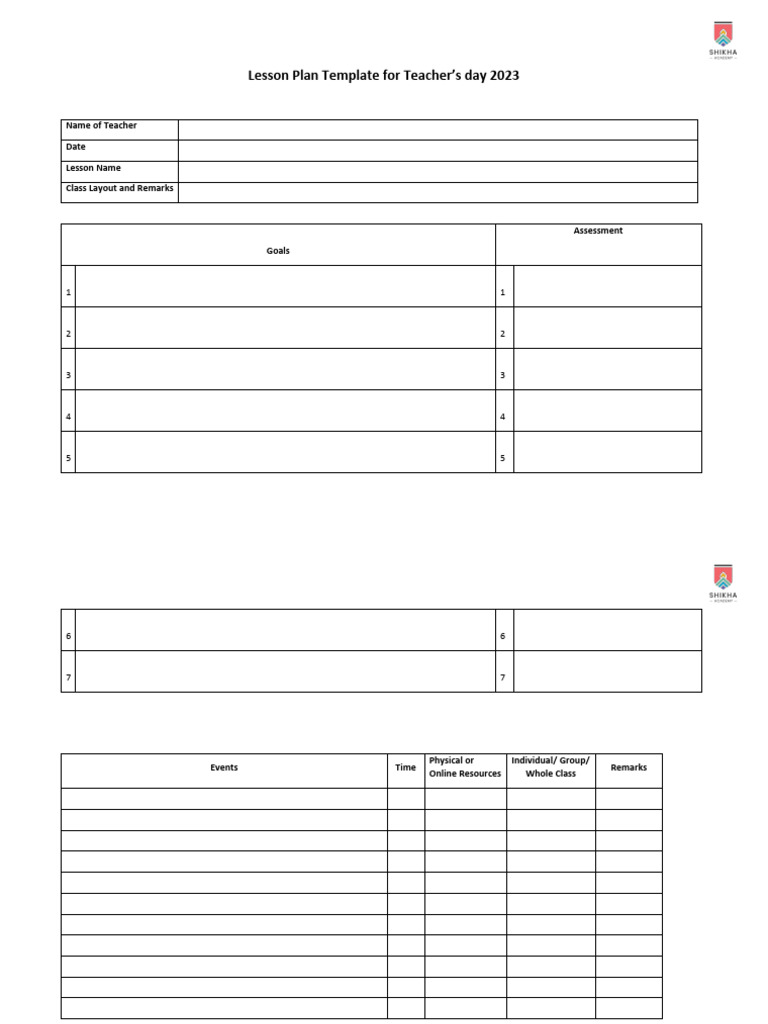 Lesson Plan Template (Teacher's Day 2023) | PDF
