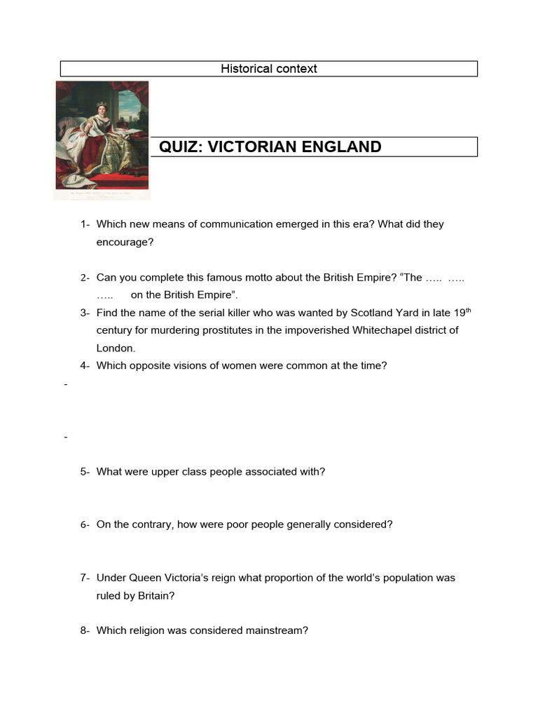 Victorian Era Quiz Questions | PDF