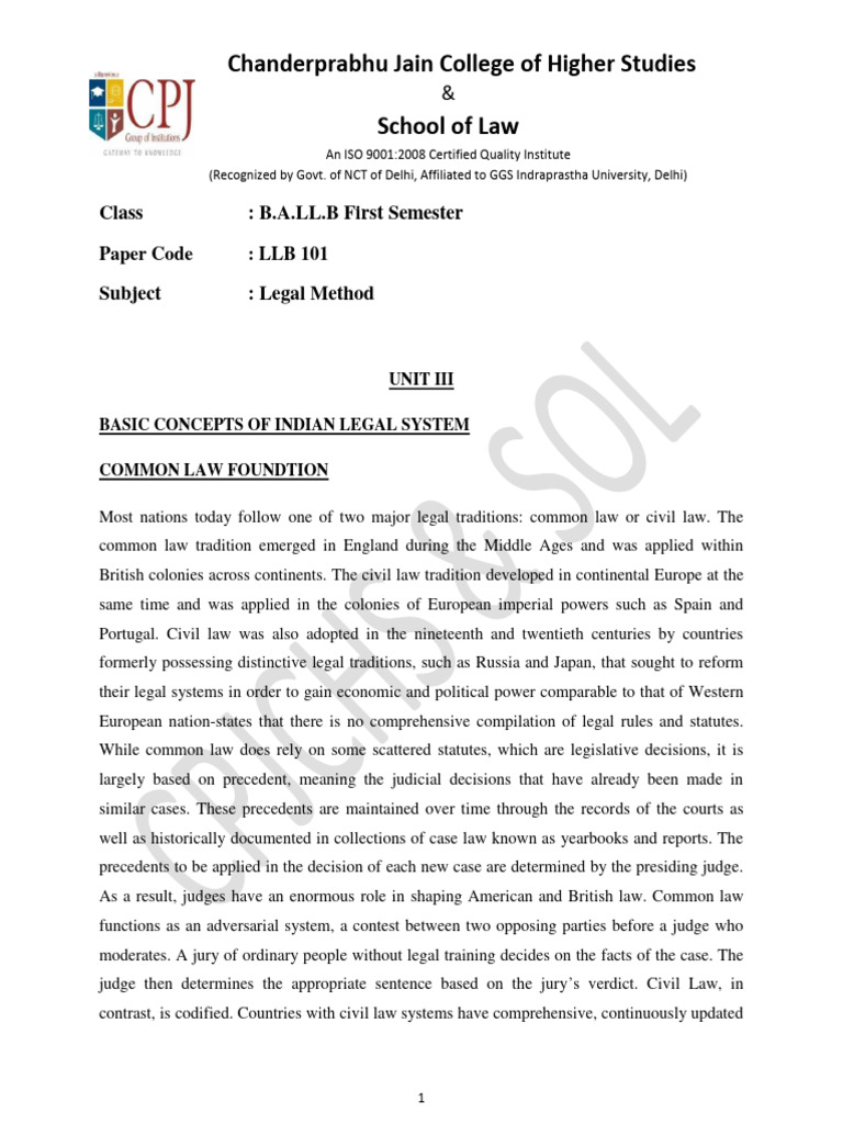 Unit 3 Legal Method E-Notes | PDF | Rule Of Law | Separation Of Powers