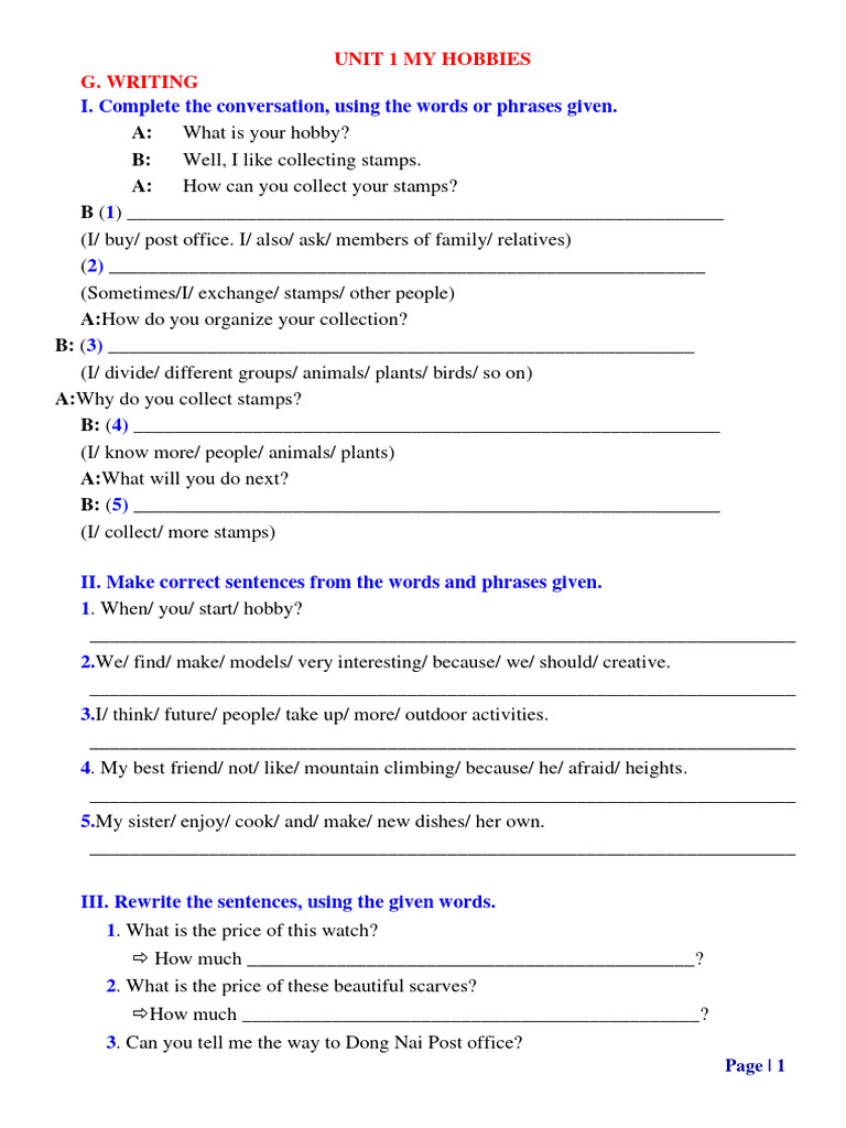 Writing E7 (Unit 1-6) - 1-13 | PDF | Lunch | Meal