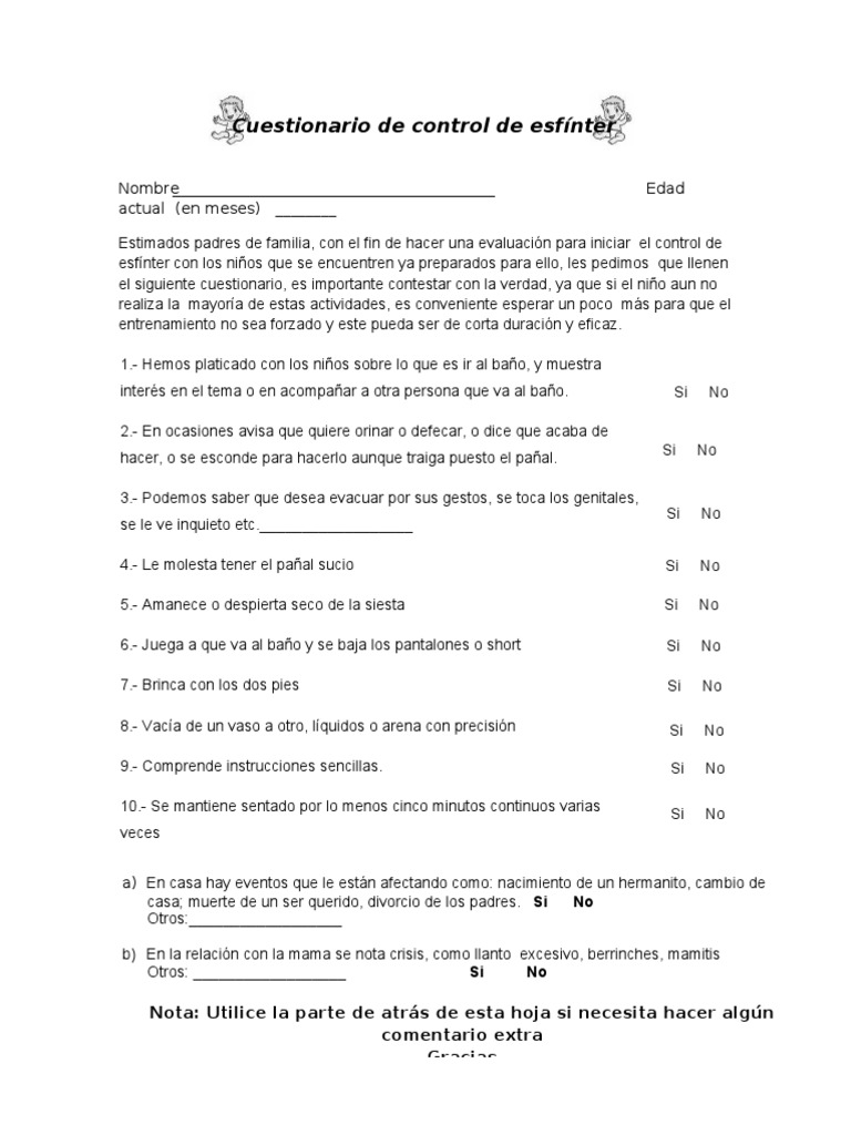 Cuestionario de control de esfínter