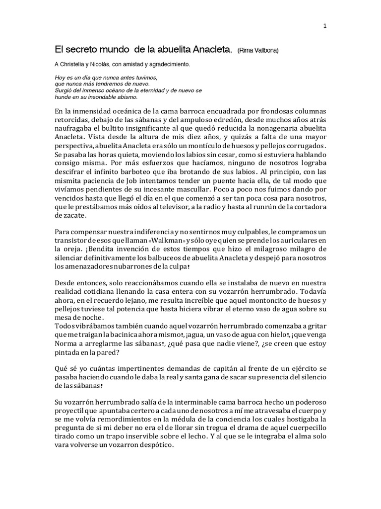 Cuento El Secreto Mundo de La Abuela Anacleta | PDF | Libros para ...