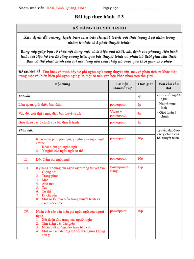 Bai Tap So 3 (De Cuong Bai Thuyet Trinh) | PDF