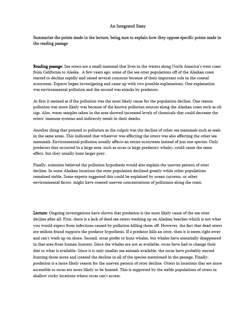 An Integrated Essay Lectures | PDF | Predation | Sea